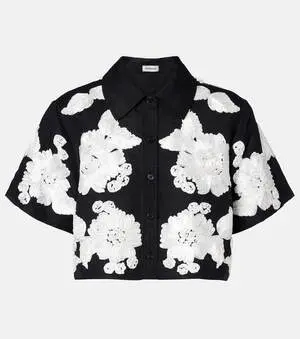 Simkhai Callie Embroidered Linen-blend Shirt - Black