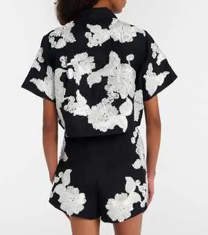 Simkhai Callie Embroidered Linen-blend Shirt - Black