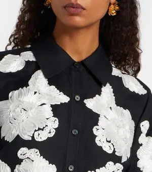 Simkhai Callie Embroidered Linen-blend Shirt - Black