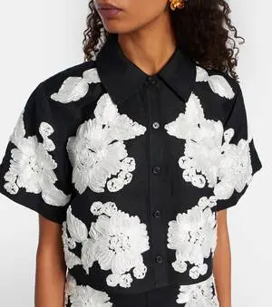 Simkhai Callie Embroidered Linen-blend Shirt - Black