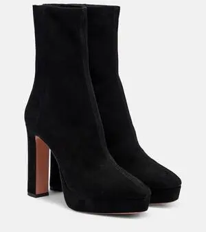AQUAZZURA Martine 110 Suede Platform Ankle Boots - Black