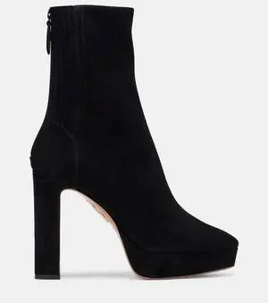 AQUAZZURA Martine 110 Suede Platform Ankle Boots - Black