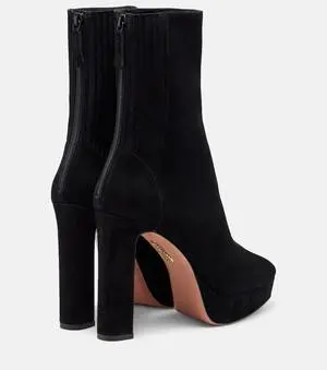 AQUAZZURA Martine 110 Suede Platform Ankle Boots - Black