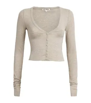 Eterne Ribbed Cropped V-neck Cardigan - Beige