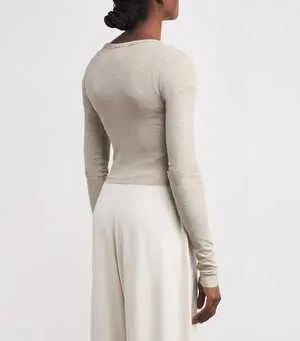 Eterne Ribbed Cropped V-neck Cardigan - Beige