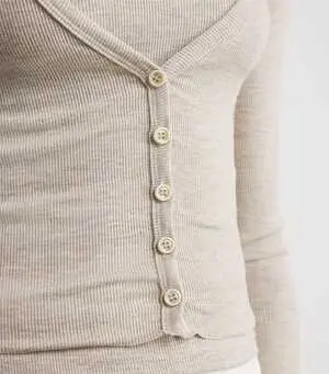 Eterne Ribbed Cropped V-neck Cardigan - Beige