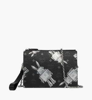Mcm Wristlet Standing Pouch With Chain Strap - Black