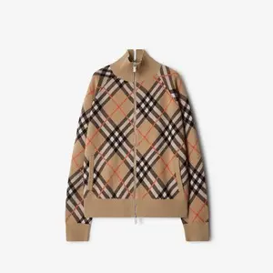 Burberry Check Wool Mohair Blend Zip-up Jacket