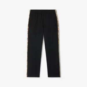 Burberry Check Trim Cotton Blend Track Pants - Black