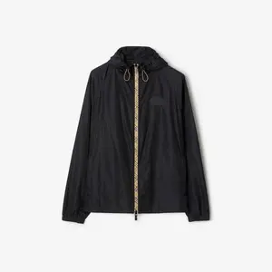 Burberry Nylon Hooded Jacket With Archive Check Taping - Navy