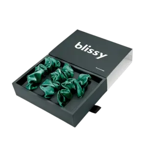 BLISSY Mulberry Silk Scrunchies - Emerald