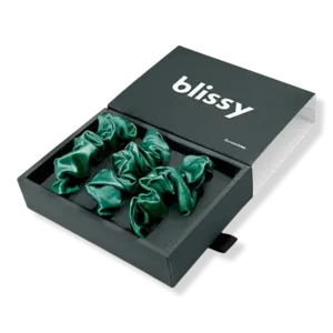 BLISSY Mulberry Silk Scrunchies - Emerald