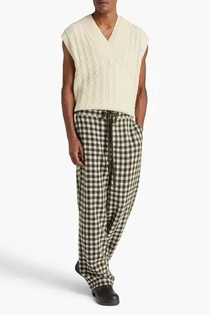 THE ELDER STATESMAN Gingham Wool-tweed Drawstring Trousers