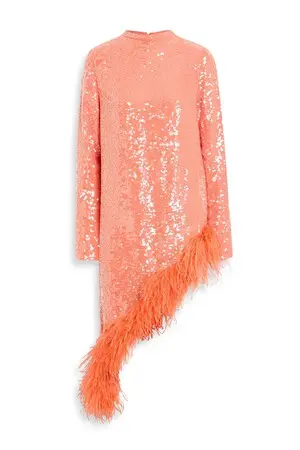 Lapointe Asymmetric Feather-trimmed Sequined Chiffon Top