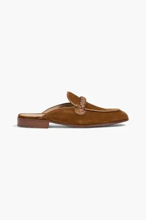 GIANVITO ROSSI Belem Leather-trimmed Suede Slippers - Camel