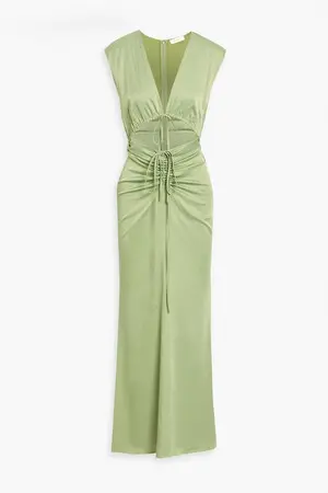 Lapointe Satin Maxi Dress With Ruched Cutout - Leaf Green
