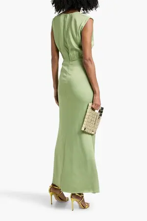 Lapointe Satin Maxi Dress With Ruched Cutout - Leaf Green