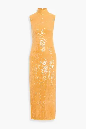Lapointe Sequined Chiffon Midi Dress - Saffron