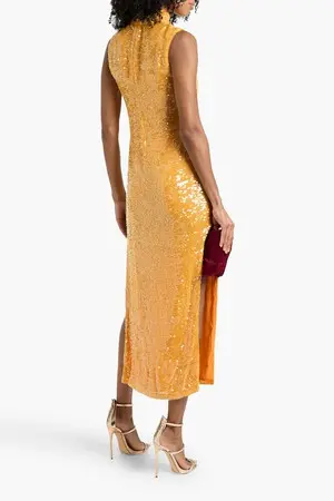 Lapointe Sequined Chiffon Midi Dress - Saffron
