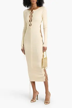 Lapointe Lace-up Ribbed-knit Midi Dress