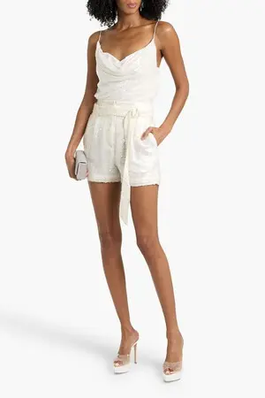 Lapointe Belted Sequined Chiffon Shorts