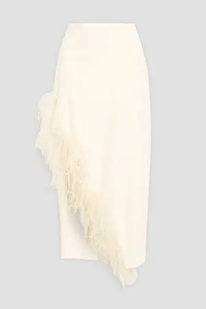Lapointe Feather-trimmed Crepe Midi Skirt - Ivory