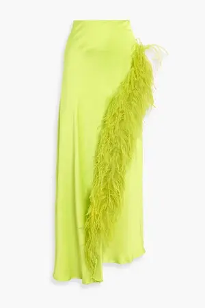 Lapointe Wrap-effect Feather-trimmed Maxi Skirt