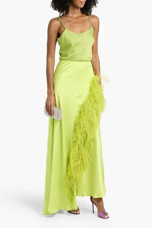 Lapointe Wrap-effect Feather-trimmed Maxi Skirt