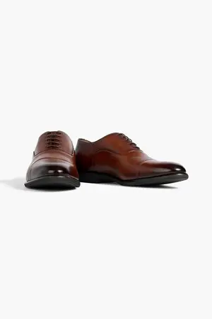 Santoni Darian Pebbled-leather Oxford Shoes - Brown