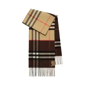 Burberry Double-faced Contrast Check Ekd Scarf 'sand/treacle - Brown