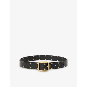 Loewe Rounded-buckle Stud-embellished Leather Belt - Black/gold