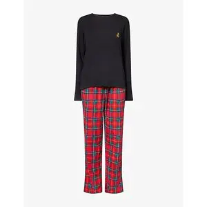 Ralph Lauren Crew Plaid Long-sleeve Fleece Pyjama Set - Red Plaid