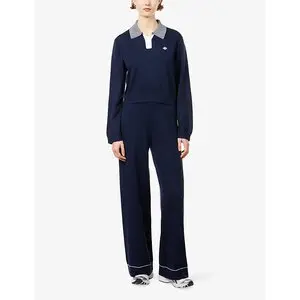 THE COUTURE CLUB Striped Collar Embroidered Logo Polo Top