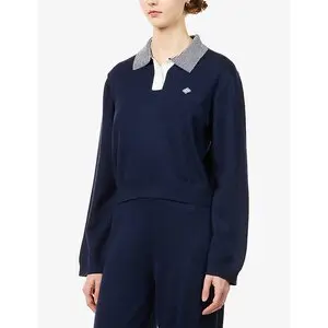 THE COUTURE CLUB Striped Collar Embroidered Logo Polo Top