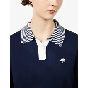 THE COUTURE CLUB Striped Collar Embroidered Logo Polo Top