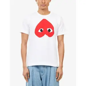 Play Comme Des Garcon Brand-print Crewneck Cotton-jersey T-shirt - White