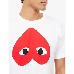 Play Comme Des Garcon Brand-print Crewneck Cotton-jersey T-shirt - White