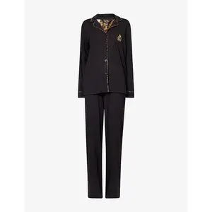 Ralph Lauren Logo-embroidery Long-sleeve Cotton-jersey Pyjama Set - Black