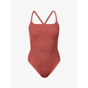 Hunza G Bette Square-neck Swimsuit - Metallic Rosewood