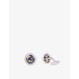 Tateossian Globe Mosaic Rhodium-plated Sterling-silver And Lapis Cufflinks - Blue