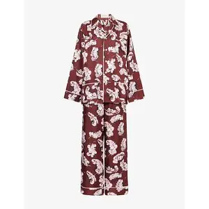Olivia Von Halle Yves Boudoir-print Silk Pyjama Set - Red