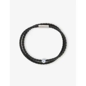 Tateossian Double Wrap Leather And Sterling Silver Bracelet - Black
