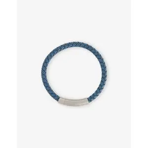 Tateossian Charles Rhodium-plated And Sterling Silver Leather Bracelet - Navy