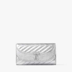JIMMY CHOO Curve Wallet With Chain Silver Quilted Metallic Nappa Leather Wallet With Chain Silver - Silver/silver