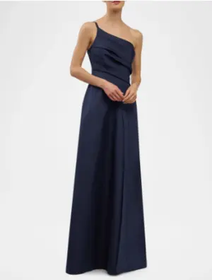 KAY UNGER Jillian Pleated One-shoulder Gown - Dark Midni