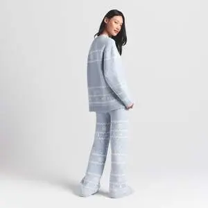 SKIMS Cozy Light Crewneck Pullover - Zen Blue Heart Fair Isle
