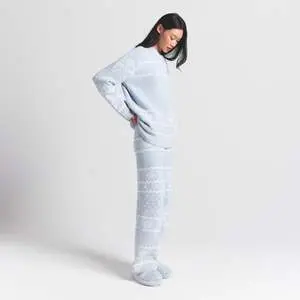 SKIMS Cozy Light Crewneck Pullover - Zen Blue Heart Fair Isle