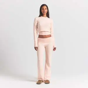 SKIMS Ribbed Long Sleeve Fitted Crew Neck Sweater Knit - Primrose