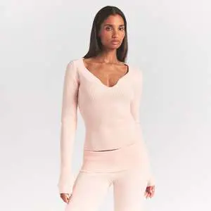 SKIMS Sweater Knits Ribbed Long Sleeve Top - Primrose