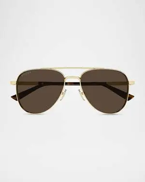 Gucci Subtle Web 56mm Aviator Sunglasses - Gold